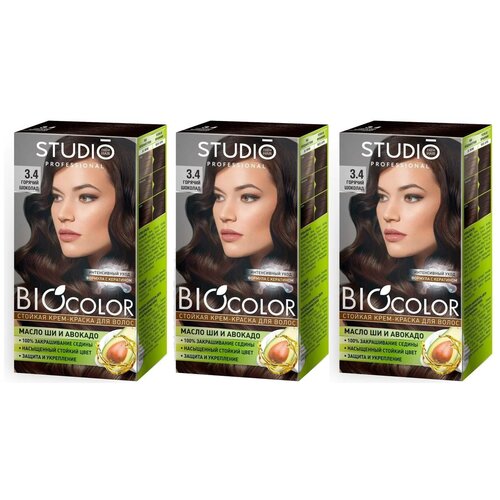 Essem Hair Studio Professional BioColor стойкая крем-краска для волос 3 шт, 3.4 горячий шоколад