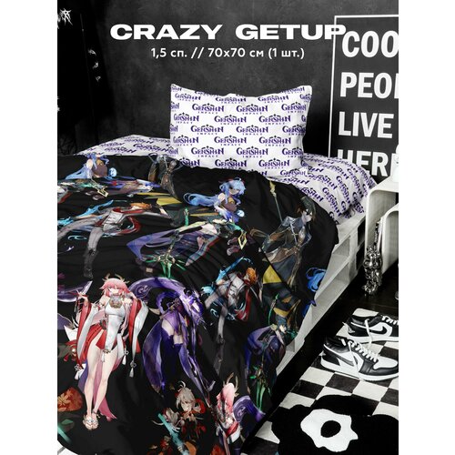 Комплект постельного белья 1,5 спальный Crazy Getup, 1 наволочка 70х70, Genshin Impact / Аниме, перкаль хлопок