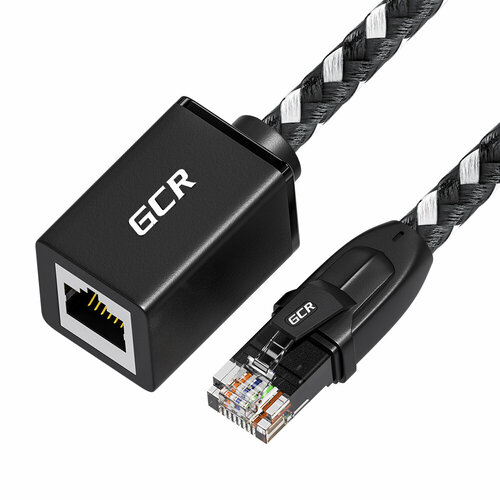 Удлинитель LAN кабеля CAT6 RJ45 10 Гбит/с для интернета (GCR-E502) черный, белый 1.0м