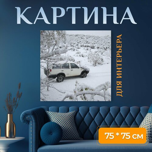 Картина на холсте "Зима, снег, природа" на подрамнике 75х75 см. для интерьера