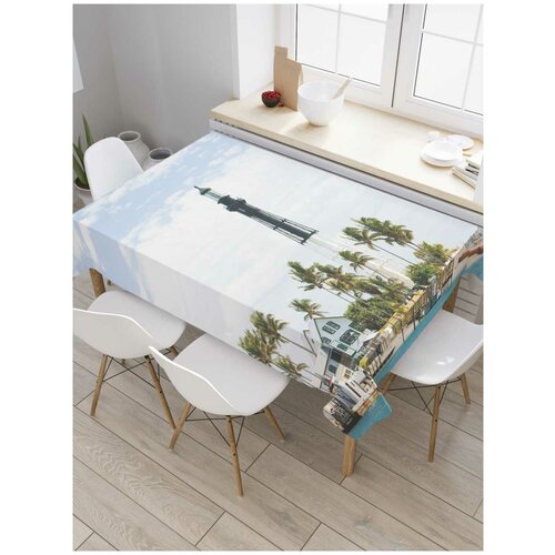 Скатерть прямоугольная JoyArty на кухонный стол "Маяк среди пальм" из оксфорда, 180x145 см