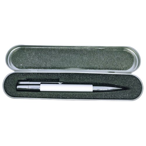 Подарочная флешка ручка тонкая белая 64GB в металлическом боксе