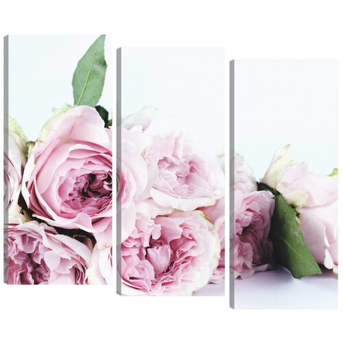Модульная картина "Цветы. Розовые пионы". В спальню, гостиную, зал. PR-951 (79x66см). Натуральный холст