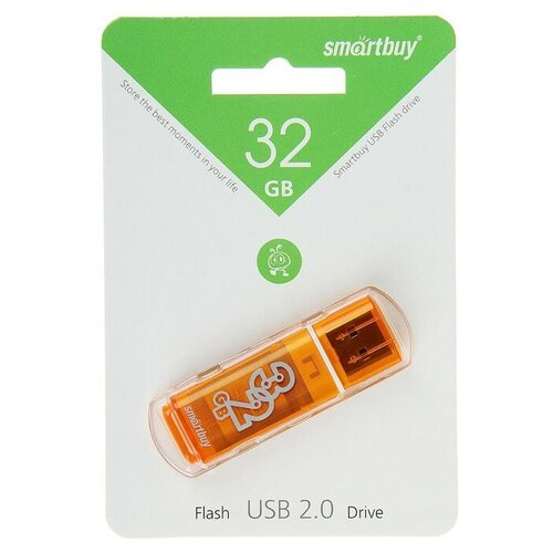 Флешка Smartbuy Glossy series Orange, 32 Гб, USB2.0, чт до 25 Мб/с, зап до 15 Мб/с, оранжевая