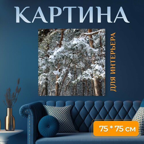 Картина на холсте "Зима, снег, пейзаж" на подрамнике 75х75 см. для интерьера