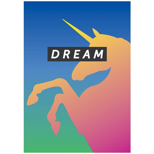 Интерьерный постер на стену в подарок "Dream Unicorn" размера 40х50 см 400*500 мм в черной раме для декора комнаты, офиса или дома