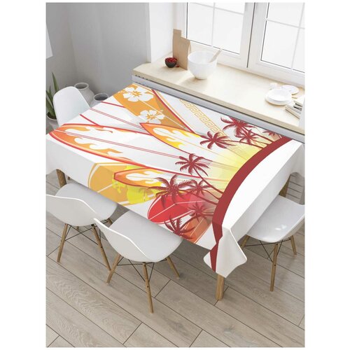 Скатерть прямоугольная JoyArty на кухонный стол "Мир серфинга" из оксфорда, 120x145 см
