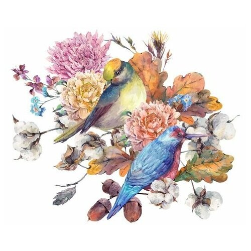 Постер на холсте Птицы в цветах 51см. x 40см.