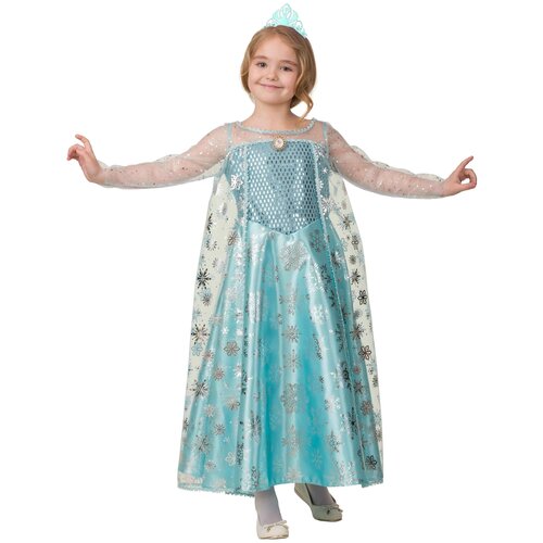 Карнавальный костюм «Эльза», сатин 2, платье, корона, р. 32, рост 122 см