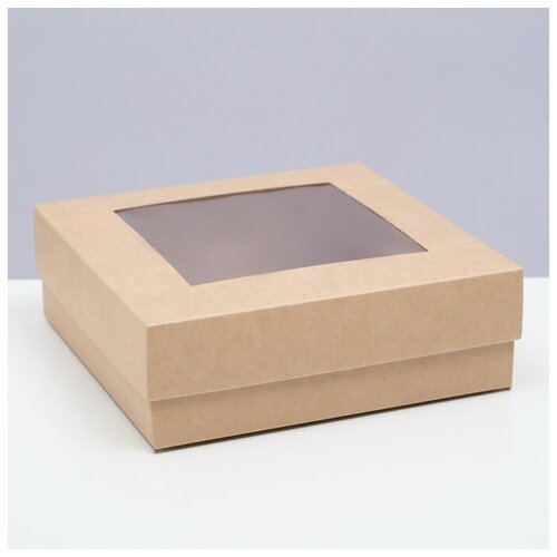 Коробка складная, крышка-дно, с окном, крафт, 15 х 15 х 5 см