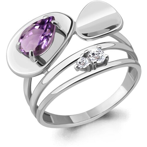 Кольцо Diamant online, серебро, 925 проба, аметист, фианит, размер 19
