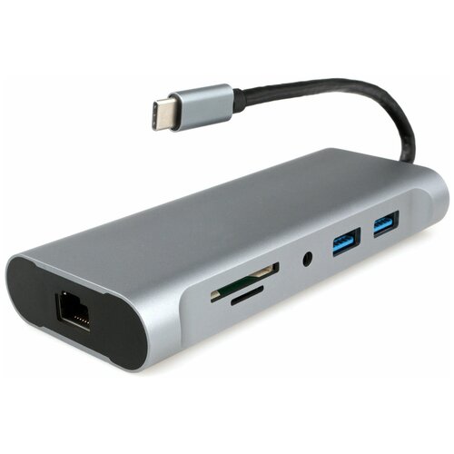 Адаптер интерфейсов Cablexpert A-CM-COMBO7-01, USB-CM 7-в-1, Type-C, USB3.0, HDMI, VGA, RJ-45, кардридер, стерео-звук