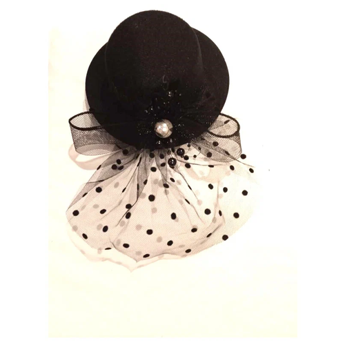 Карнавальная шляпка-заколка с вуалеткой Черная малая