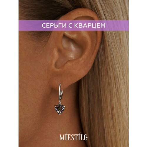 Серьги каффы MIESTILO серьги с камнями ювелирные, серебро, 925 проба, родирование, кварц синтетический, серебряный, розовый