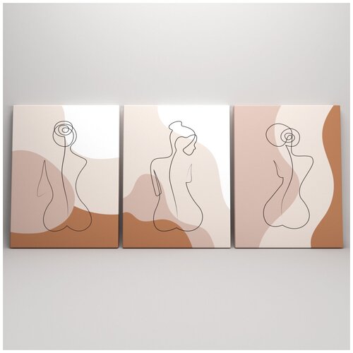 Набор интерьерных постеров (картин) в стиле сканди "Силуэт девушки" на холсте с подрамником, размер 30х40 см, 3 шт.