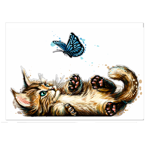 Наклейка декоративная ART "Котенок и бабочка", НД153, 30х42 см