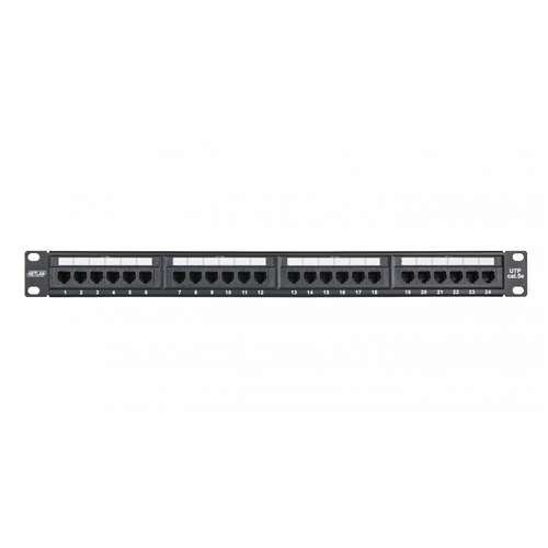 NETLAN Коммутационная панель NETLAN 19", 1U, 24 порта, Кат.5e (Класс D), 100МГц, RJ45/8P8C, 110/KRONE, T568A/B, неэкранированная, черная