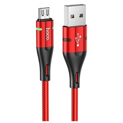 Кабель Hoco U93, USB - microUSB, 2.4 А, 1.2 м, индикатор, красный