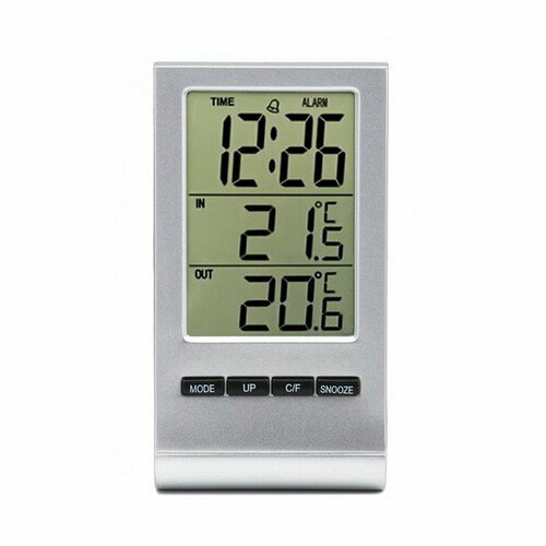 Часы - будильник электронные настольные с метеостанцией, 5.7 x 10.6 см, 2 AG10