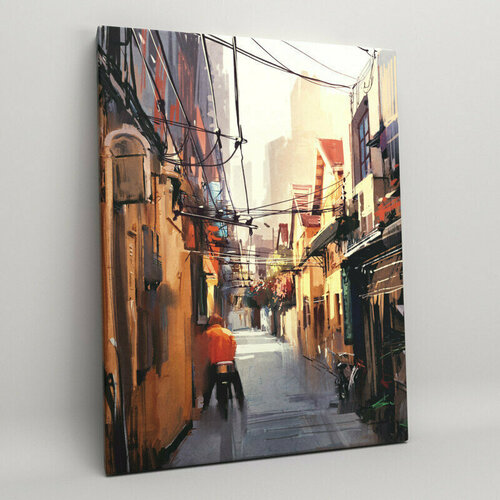 Картина на холсте (интерьерный постер) "Велосипедист на узкой улице", с деревянным подрамником, размер 30x40 см