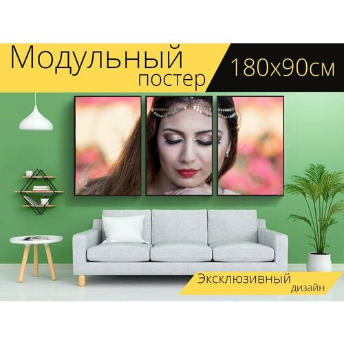Модульный постер "Лицо, женщины, макияж" 180 x 90 см. для интерьера