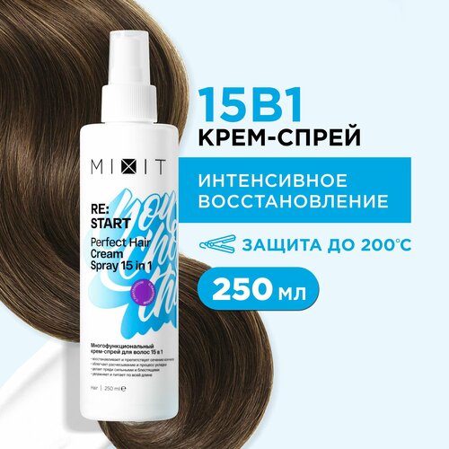 MIXIT Многофункциональный термозащитный спрей для волос 15 в 1 с пантенолом и маслом кокоса. Средство для объема с экстрактом миндаля, 250 мл