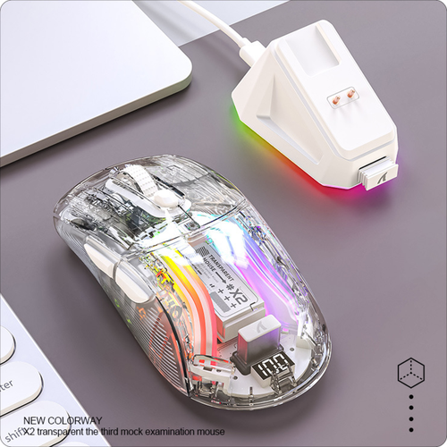 Беспроводная мышь c зарядной станцией прозрачная Attack Shark X2Pro Bluetooth+2.4G+проводная с RGB подсветкой компьютерная мышка для компьютера mice