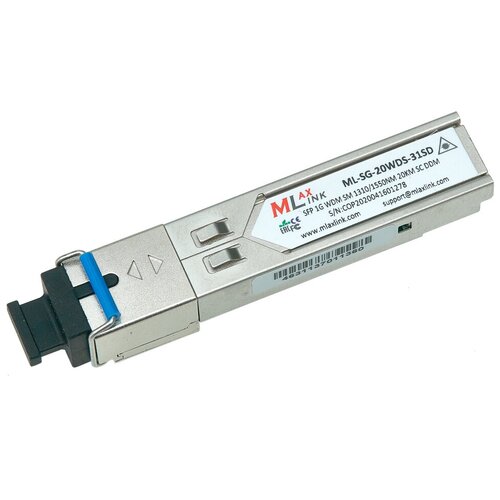 Модуль MlaxLink оптический одноволоконный SFP WDM, 1.25Гб/с, 20км, 1310/1550нм, SC, DDM