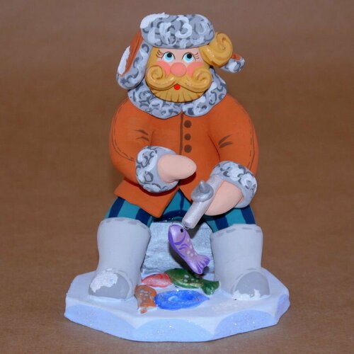 Зимняя рыбалка, Ковровская глиняная игрушка, ручная авторская работа
