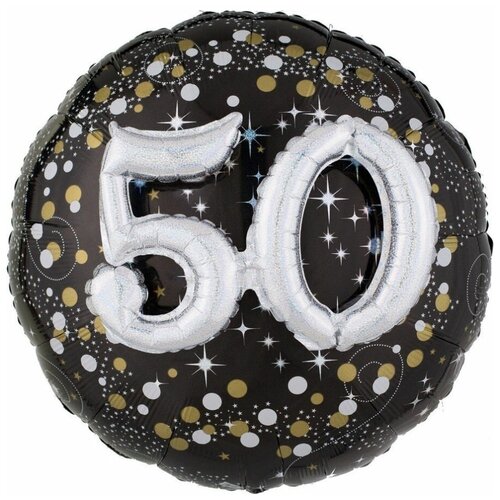 Воздушный шар джамбо День Рождения 50 лет, золото, блестки, 70 см