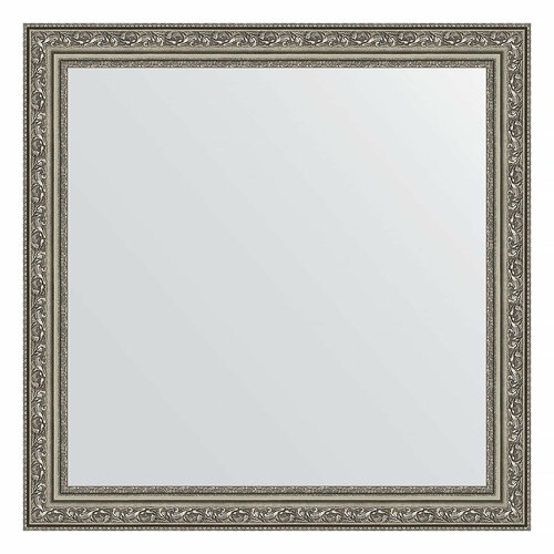 Зеркало настенное EVOFORM в багетной раме виньетка состаренное серебро, 64х64 см, для гостиной, прихожей, кабинета, спальни и ванной комнаты, BY 3136