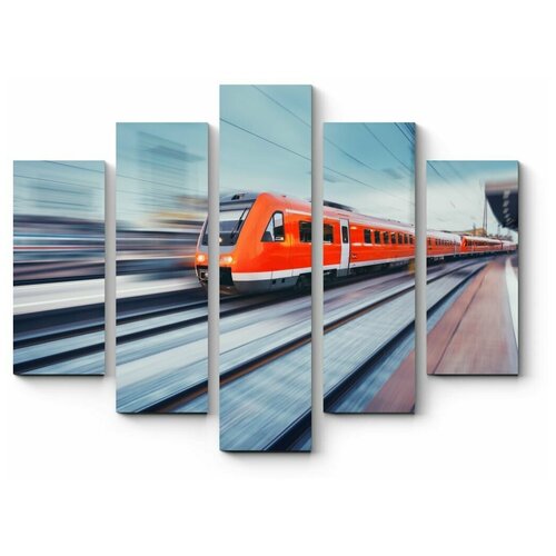 Модульная картина Высокоскоростной красный пассажирский пригородный поезд145x116