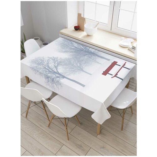 Скатерть прямоугольная JoyArty на кухонный стол "Лавочка в тумане" из оксфорда, 120x145 см