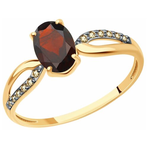 Кольцо Diamant, красное золото, 585 проба, фианит, гранат, размер 16