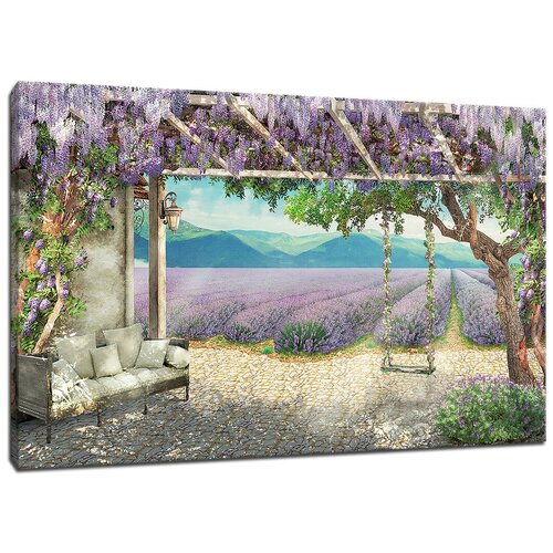 Картина Уютная стена "Терраса с качелями у поля лаванды" 100х60 см