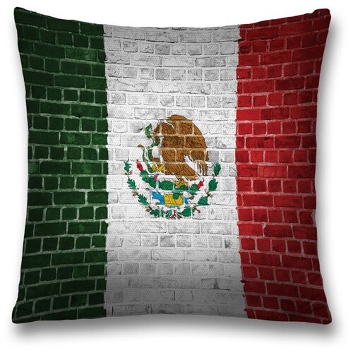 Наволочка декоративная на молнии, чехол на подушку JoyArty "Флаг и герб Мексики" 45х45 см