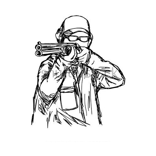Постер на холсте Рисованный эскиз человека с ружьём 30см. x 30см.