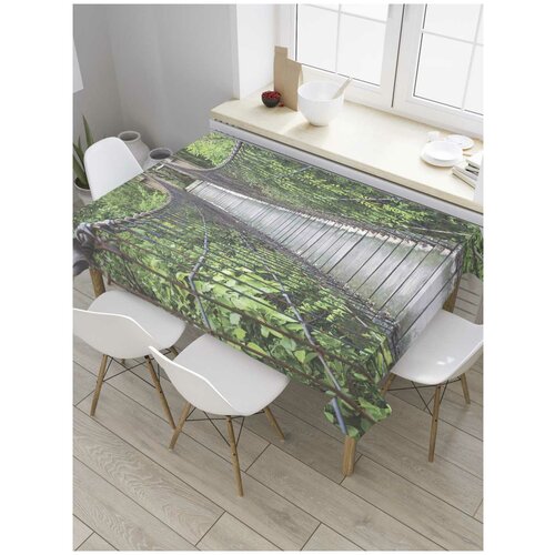 Скатерть прямоугольная JoyArty на кухонный стол "Мост в лесу" из оксфорда, 180x145 см