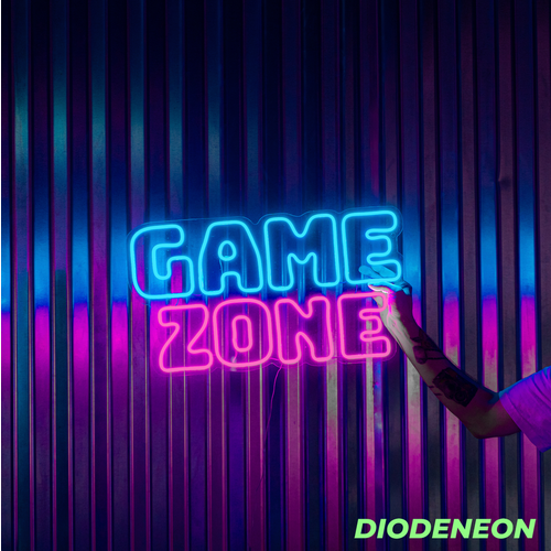 DIODENEON / Неоновый светильник - GAME ZONE 58х32 см, неоновая вывеска, гибкий неон, ночник, теплый свет