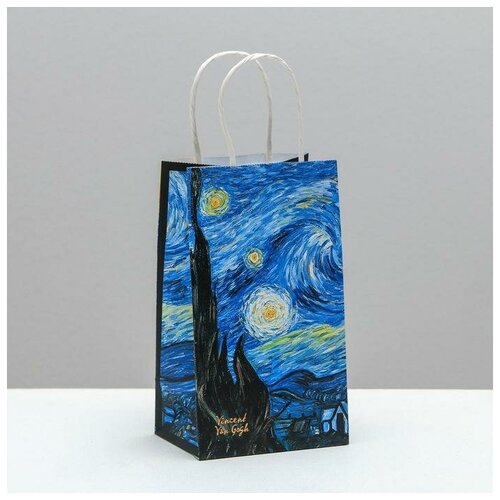 Дарите Счастье Пакет подарочный крафтовый "Ван Гог", 12 x 21 x 9 см