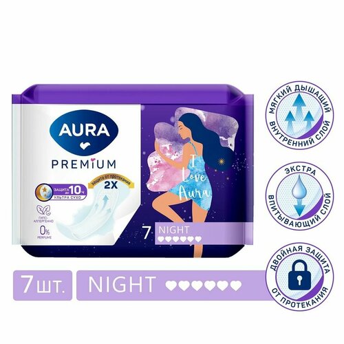 Прокладки Aura Premium Night гигиенические 7шт х2шт