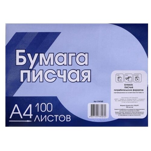 Бумага писчая А4, 100 листов, плотность 65 г/м², белизна 92-96%, эконом, в плёнке (2 шт)