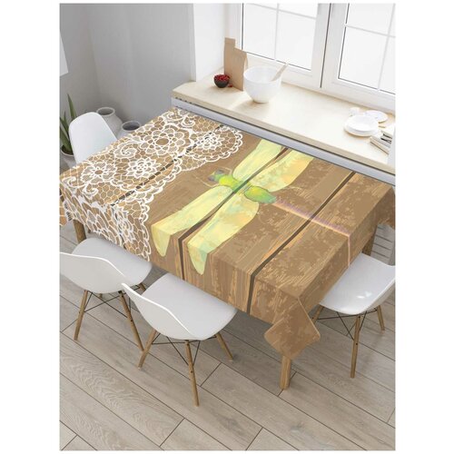 Скатерть прямоугольная JoyArty на кухонный стол "Кружева и стрекоза" из оксфорда, 180x145 см