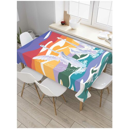 Скатерть прямоугольная JoyArty на кухонный стол "Лебеди взлетают" из оксфорда, 120x145 см