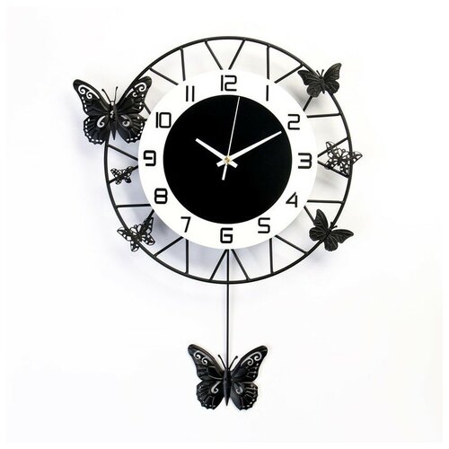 Часы настенные, серия: Маятник, "Бабочки", плавный ход, 35х51 см 7489091