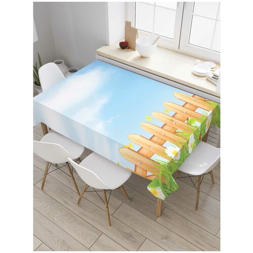 Скатерть прямоугольная JoyArty на кухонный стол "Маленький заборчик" из оксфорда, 180x145 см