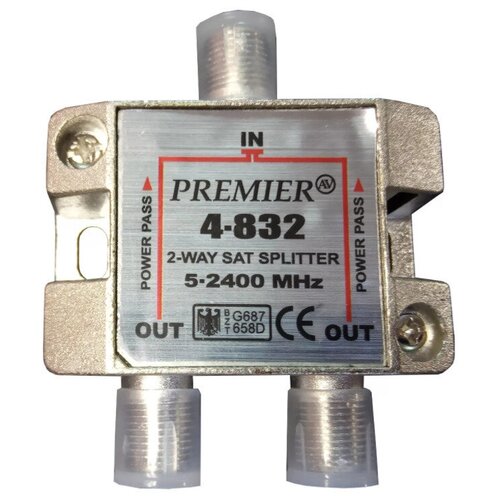 Разветвитель Premier 4-852FC на 2 тв 5-2400MHz с прох. питания + F RG-6 (3 шт.)