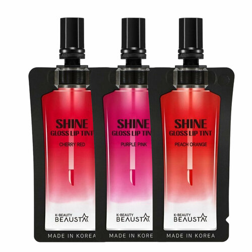 Beausta Набор стойких тинтов для губ / Shine Gloss Lip Tint, 3 шт.