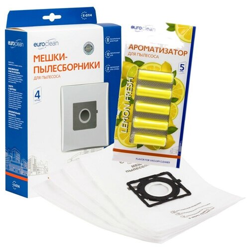 Мешки-пылесборники Euroclean синтетические 4 шт и ароматизатор "Лимон" для пылесоса LG VC37182