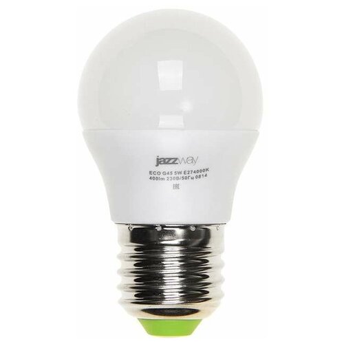 Лампа светодиодная PLED-ECO-G45 5Вт шар 3000К тепл. бел. E27 400лм 220-240В JazzWay 1036957A (30шт. в упак.)